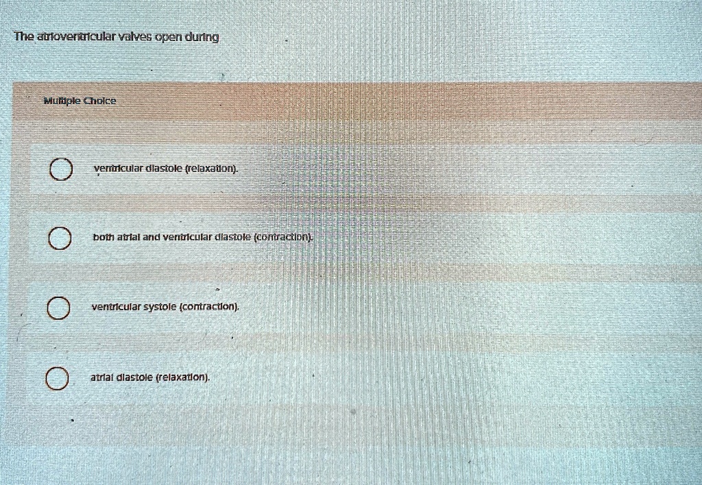 The atrioventricular valves open during Multiple Choice ventricular ...