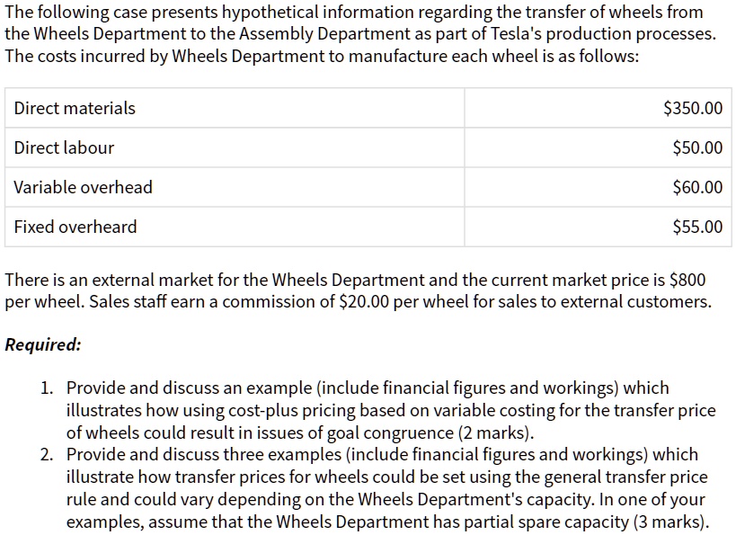 The following case presents hypothetical information regarding the ...