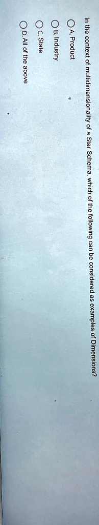 SOLVED: In the context of multidimensionality of a Star Schema, which of the following can be ...