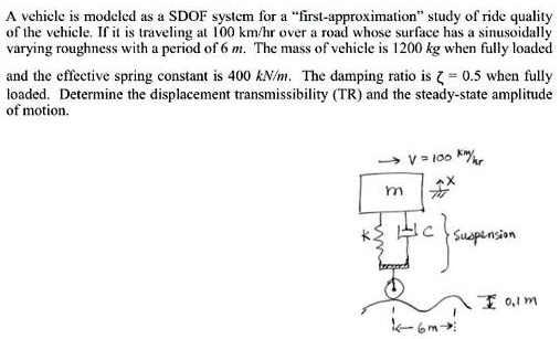 SOLVED: A vehicle is modeled as a SDOF system for a first-approximation ...