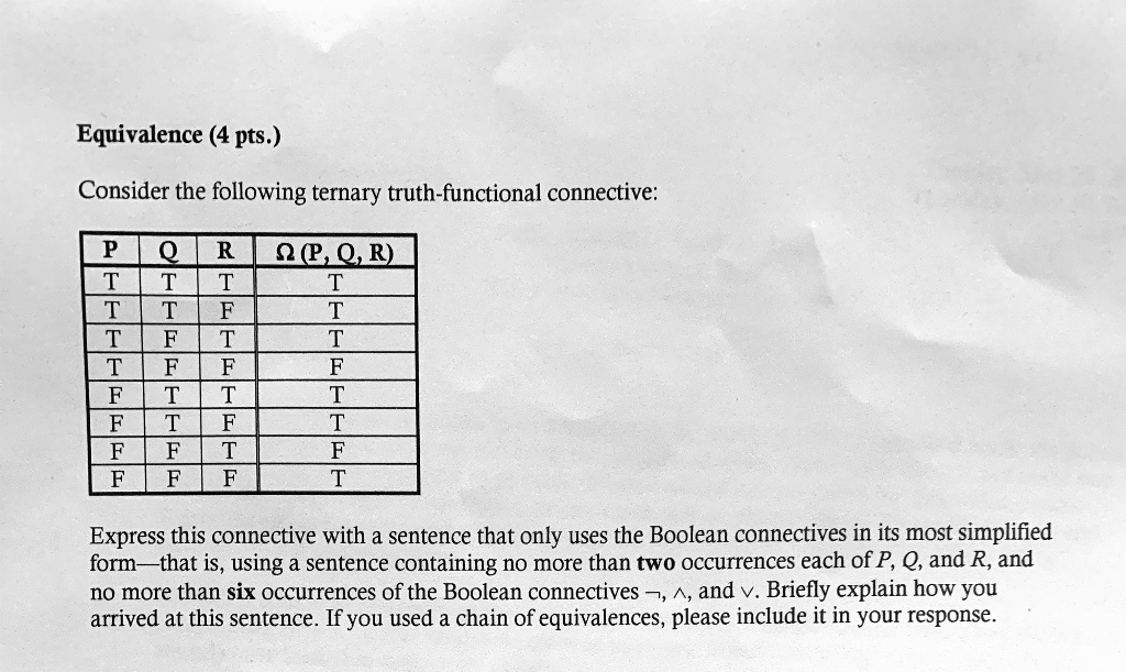 equivalence 4 pts consider the following ternary truth functional ...