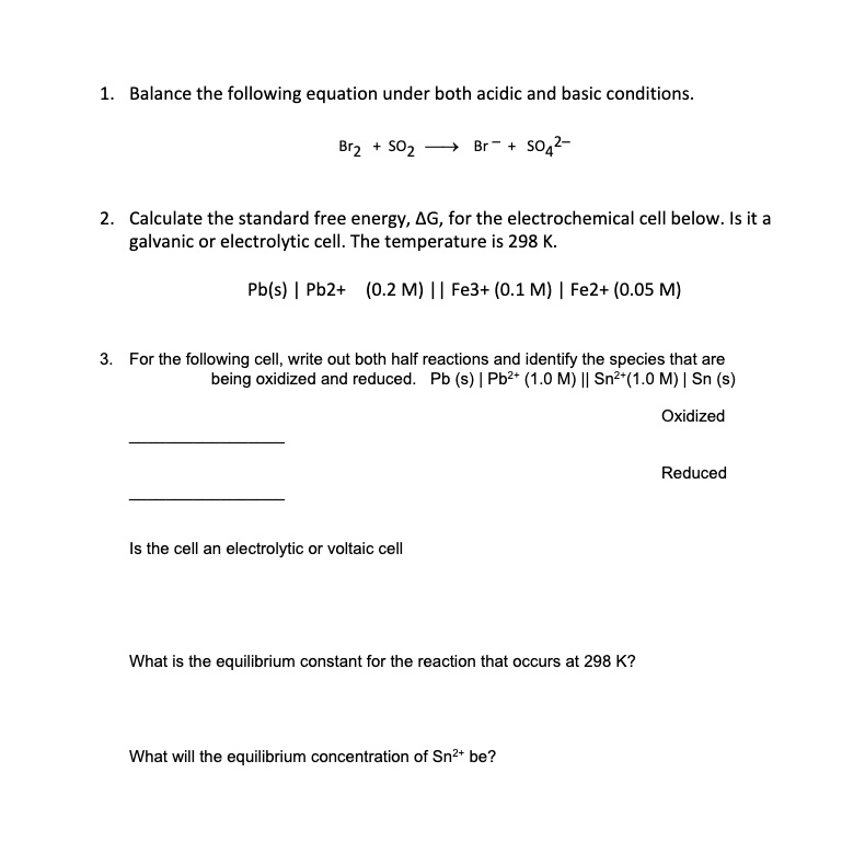 SOLVED:Balance the following equation under both acidic and basic ...