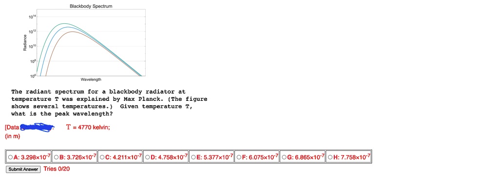 SOLVED: Blackbody Spectrum Wavelength The radiant spectrum for a ...