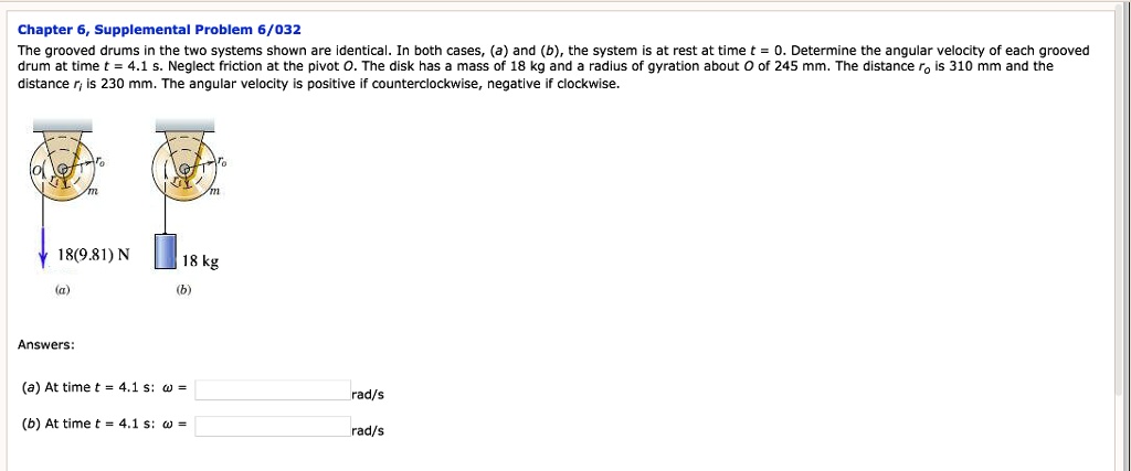 SOLVED: Chapter 6, Supplemental Problem 6/032 The grooved drums in the two systems shown are ...