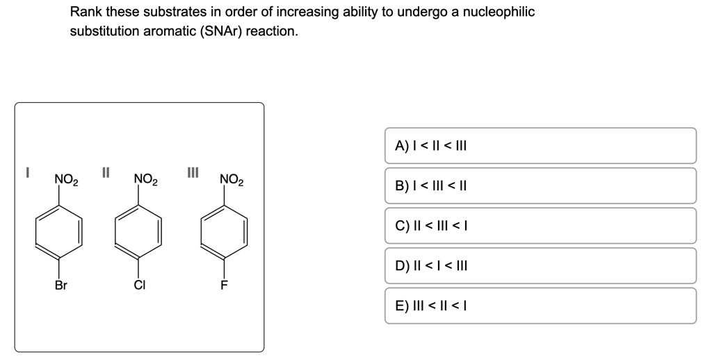 Rank these substrates in order of increasing ability to undergo a ...