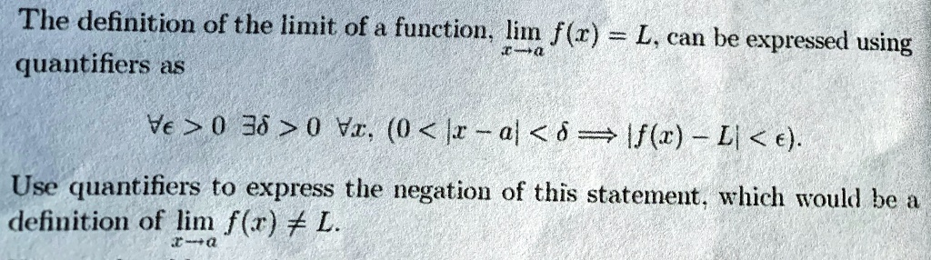 The definition of the limit of a function, like f(r) = L, can be ...