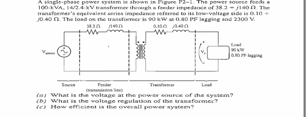 SOLVED: A single-phase power system is shown in Figure P2-1. The power source feeds a 100-kVA ...