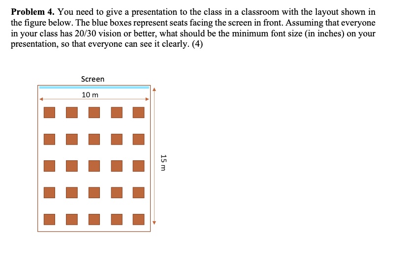 Problem 4. You need to give a presentation to the class in a classroom ...