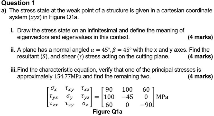 Solved Please Answer All Parts Question 1 A The Stress State At The