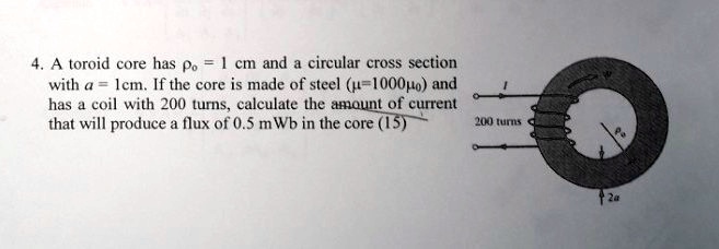 SOLVED: A toroid core has a radius of 1 cm and a circular cross section with a length of 1 cm ...