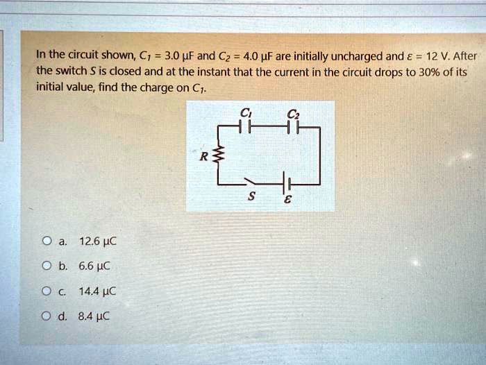 In the circuit shown, C1 = 3.0 μ F and C2 = 4.0 μ F are initially ...
