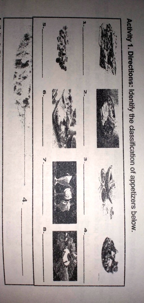 Activity 1. Directions: Identify the classification of appetizers below.