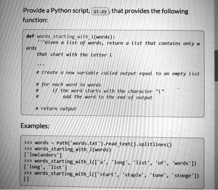 Solved Provide A Python Script Q1py That Provides The Following Function Def 9817