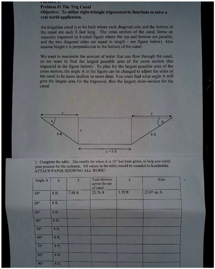 problem 1 the trig canal objective to utilize right triangle ...