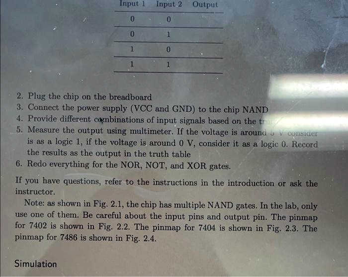 SOLVED: multisim simulation Input [ Input 2 Qutput Plug the chip o the ...