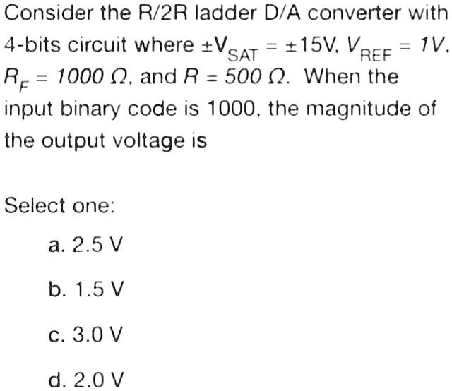 SOLVED: Consider the R/2R ladder D/A converter with a 4-bit circuit where VR = 1000 Î© and R ...