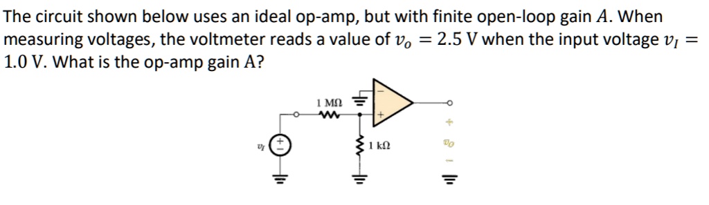 The circuit shown below uses an ideal op-amp, but with finite open-loop gain A. When measuring ...