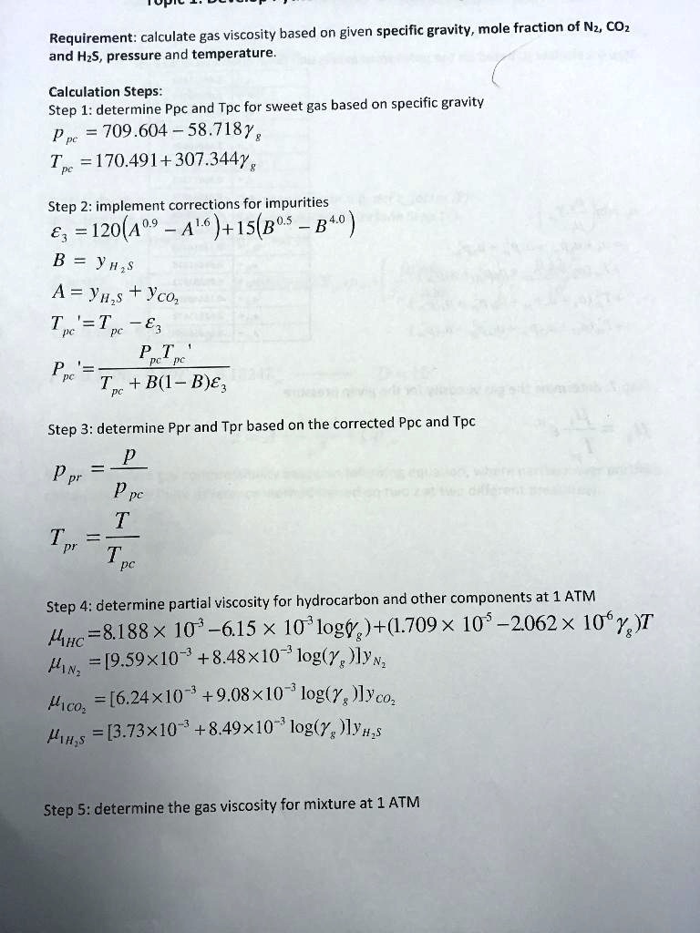 specific gravity mole fraction of nz coz requirement calculate gas viscosity based on given and ...