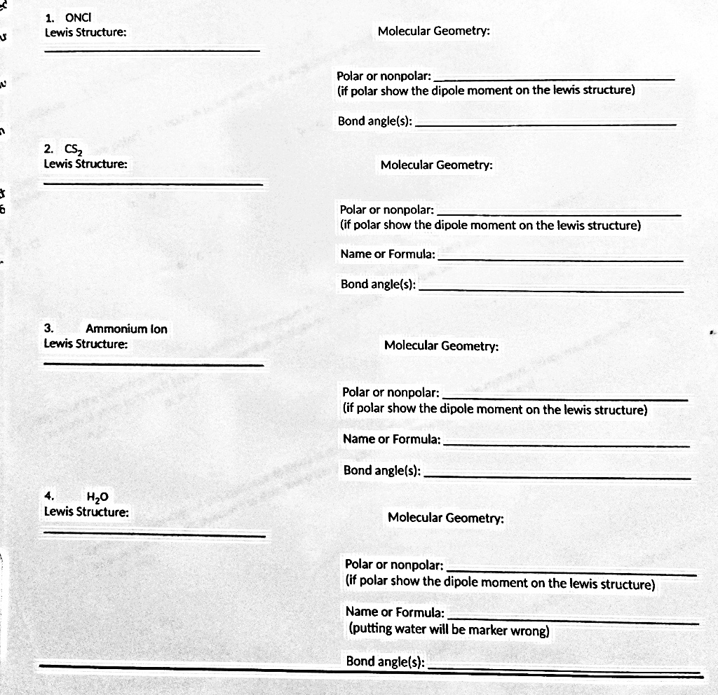 onci lewis structure molecular geometry polar or nonpolar if polar show ...