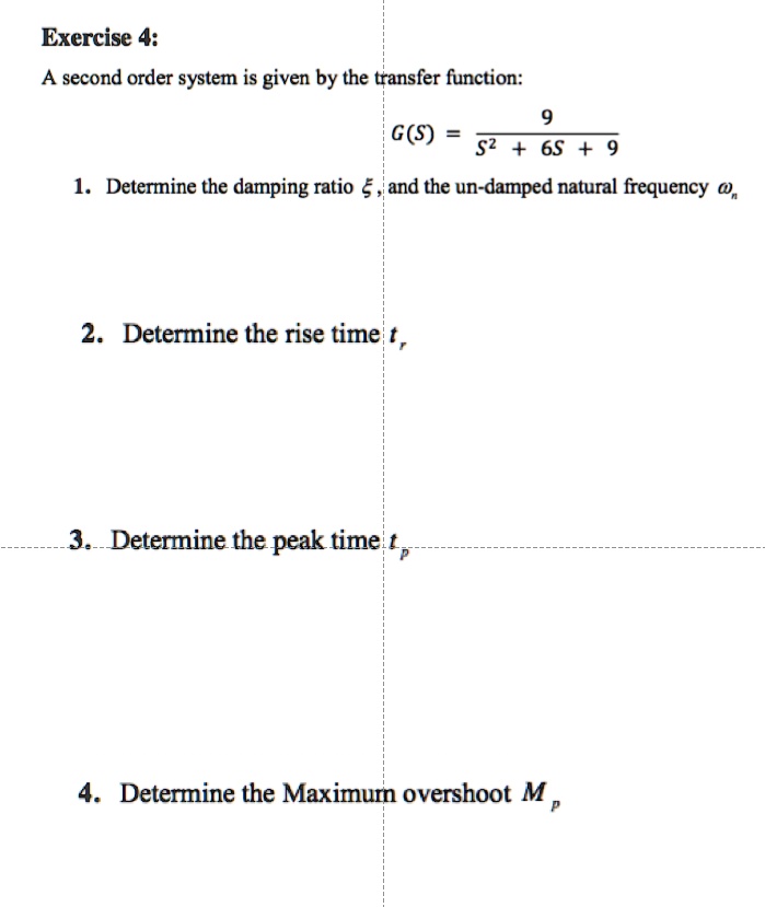SOLVED: Exercise 4: A second-order system is given by the transfer function: G(S) = 9/(S^2 + 6S ...