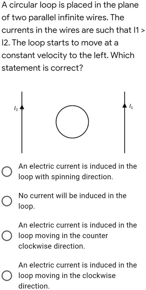 A circular loop is placed in the plane of two parallel infinite wires ...