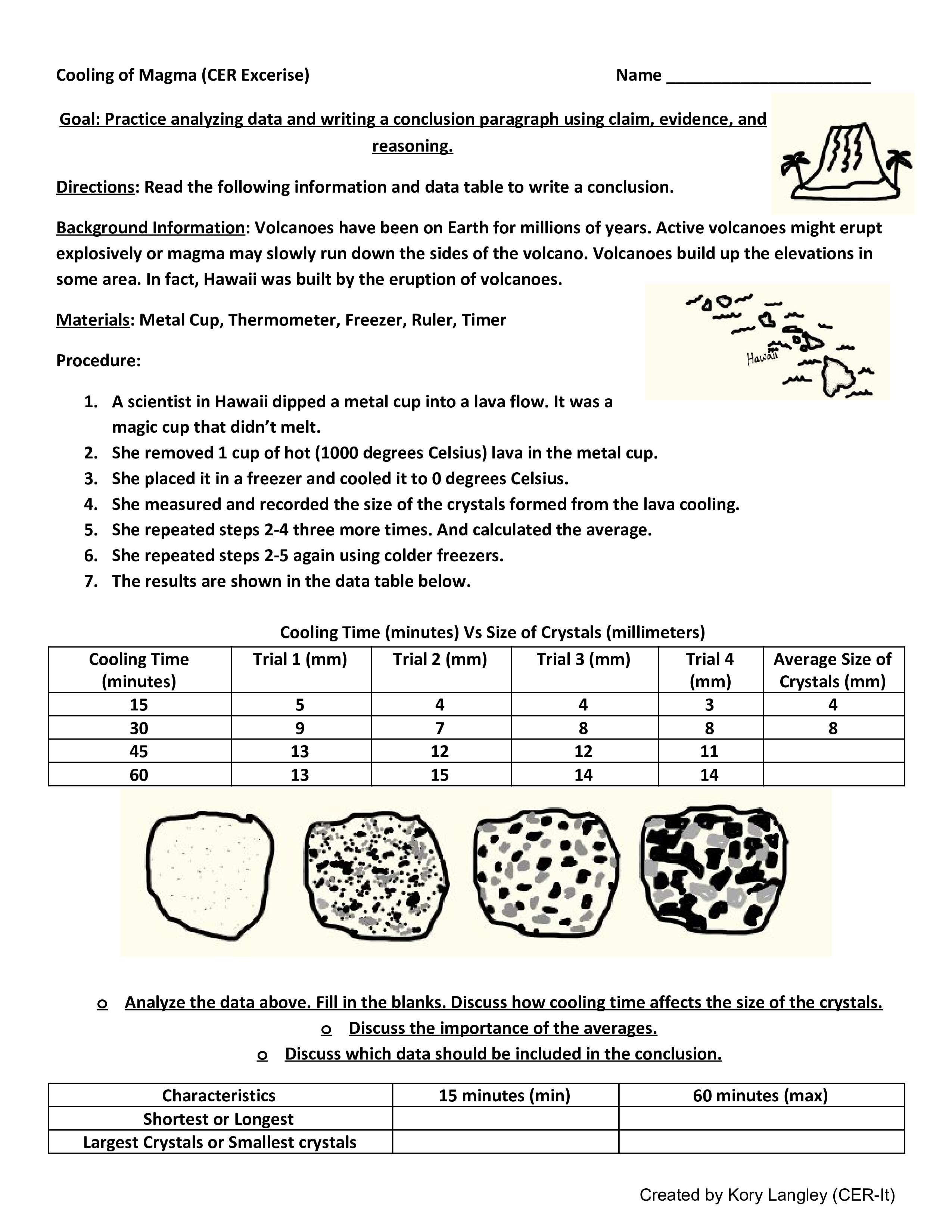 Cooling of Magma (CER Excerise) Name Goal: Practice analyzing data and ...