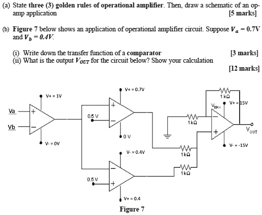 SOLVED: State three (3) golden rules of operational amplifiers. Then, draw a schematic of an op ...