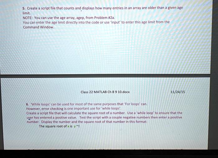 Solved Can Someone Help Me Put This Into Matlab Please 5 Create A Script File That Counts