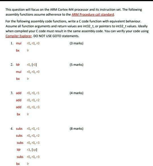 Solved This Question Will Focus On The Arm Cortex M4 Processor And Its Instruction Set The