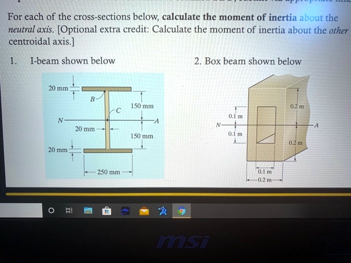 For each of the cross-sections below, calculate the moment of inertia about the neutral axis ...