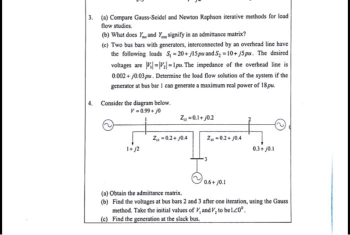 a. Compare Gauss-Seidel and Newton-Raphson iterative methods for load ...