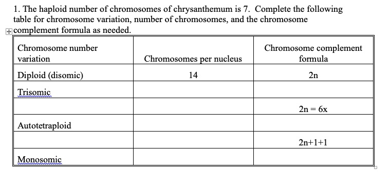 SOLVED: The haploid number of chromosomes of chrysanthemum is 7 ...