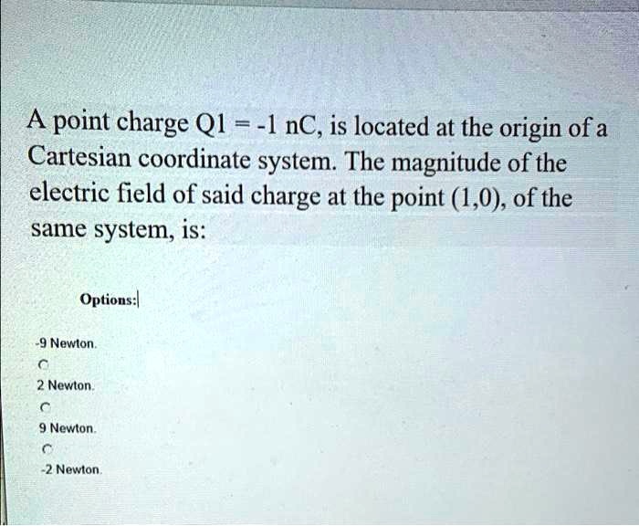 A point charge Q1 = -1 nC, is located at the origin of a Cartesian ...
