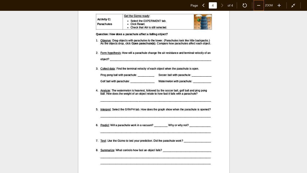 Activity C: Parachutes Get the Gizmo ready. • Select the...