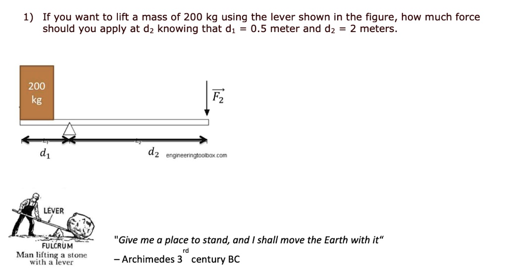 SOLVED: If you want to lift a mass of 200 kg using the lever shown in ...