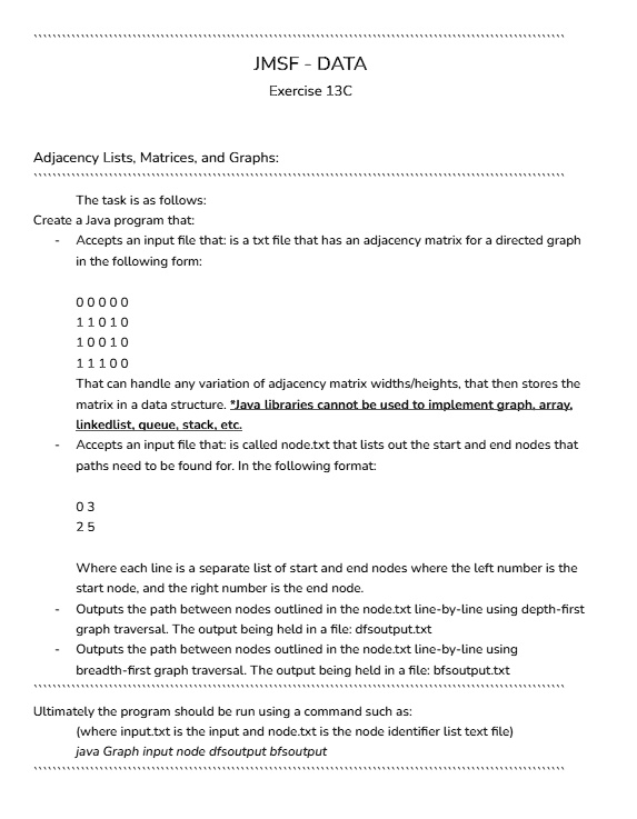 Solved Jmsf Data Exercise 13c Adjacency Lists Matrices And Graphs The Task Is As Follows 3911