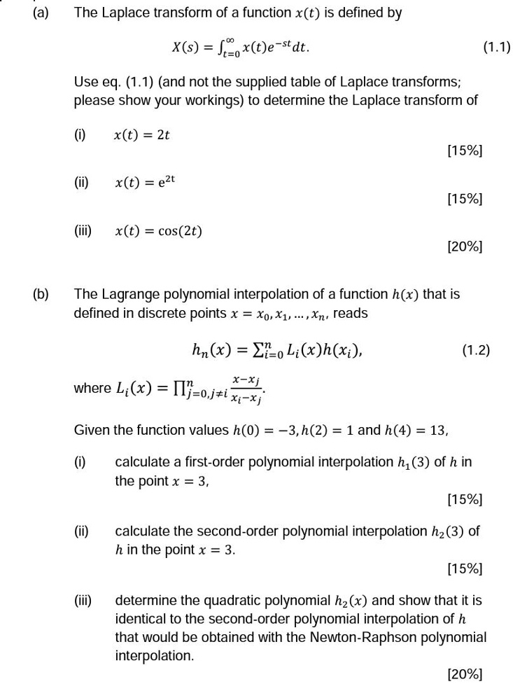 SOLVED: (a) The Laplace transform of a function x(t) is defined by X(s ...