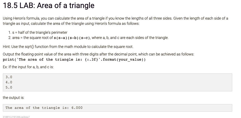 SOLVED: Using Heron's formula, you can calculate the area of a triangle ...