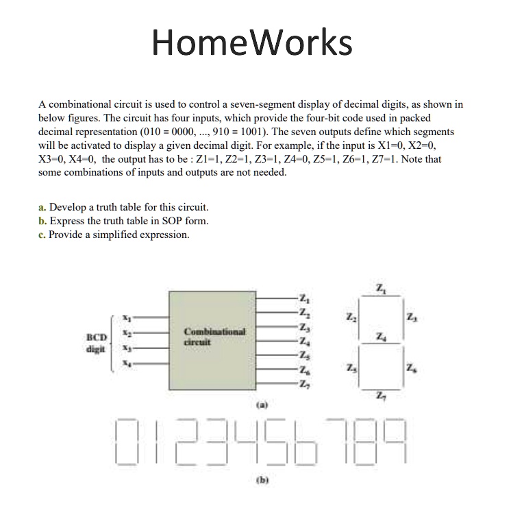 SOLVED: A combinational circuit is used to control a seven-segment display of decimal digits, as ...