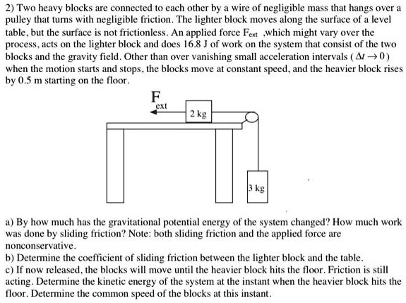 SOLVED: 2) Two heavy blocks are connected t0 each other by wire of negligible mass that hangs ...