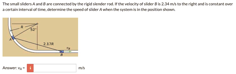 SOLVED: The small sliders A and B are connected by the rigid slender rod. If the velocity of ...