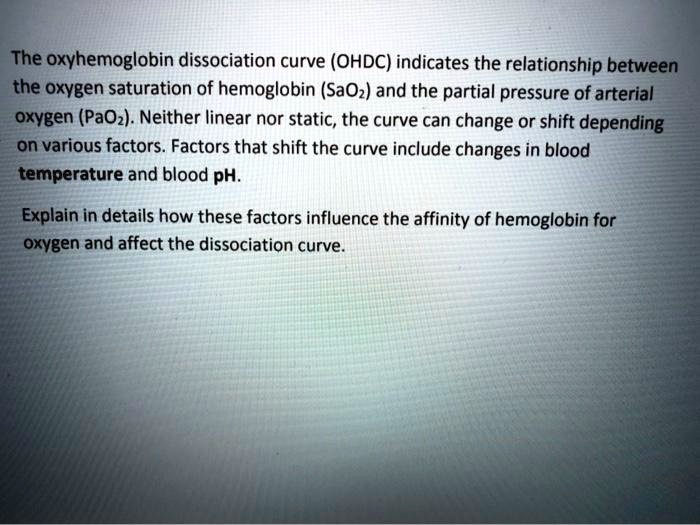 The oxyhemoglobin dissociation curve (OHDC) indicates the relationship ...