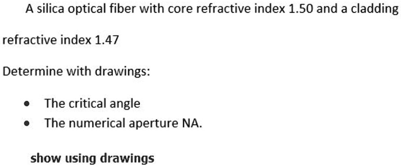 a silica optical fiber with core refractive index 150 and a cladding refractive index 147 ...
