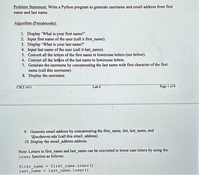 Problem Statement Write A Python Program To Generate Username And Email Address From First Name 5793