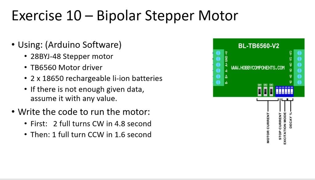 Solved Arduino Software Exercise 10 Bipolar Stepper Motor Using Arduino Software 28byj 48