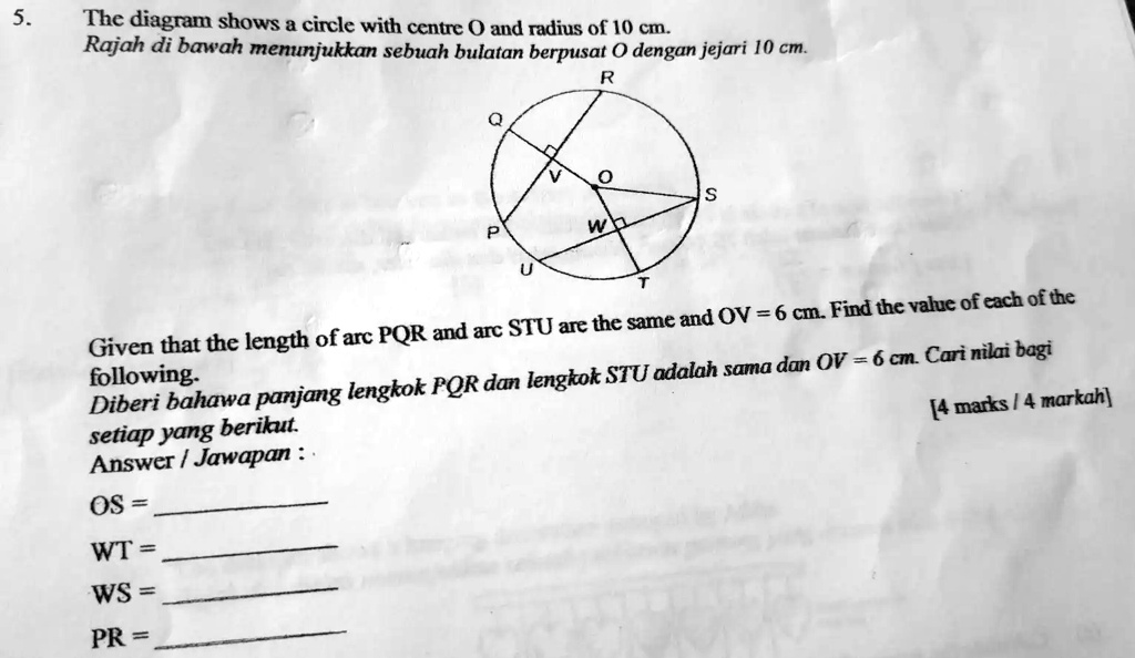 SOLVED: The diagram shows a circle with center O and a radius of 10 cm. Rajah di bawah ...