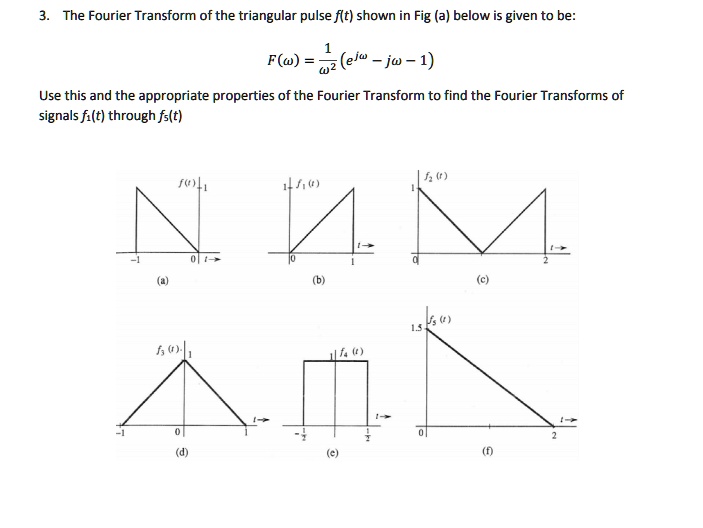 SOLVED: The Fourier Transform of the triangular pulse f(t) shown in Fig (a) below is given to be ...