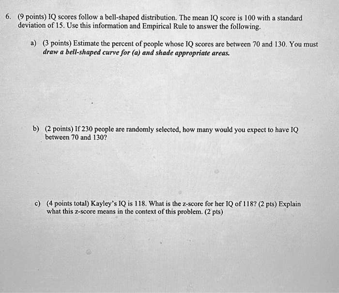 points iq scores follow bell shaped distribution the mean iq score is ...