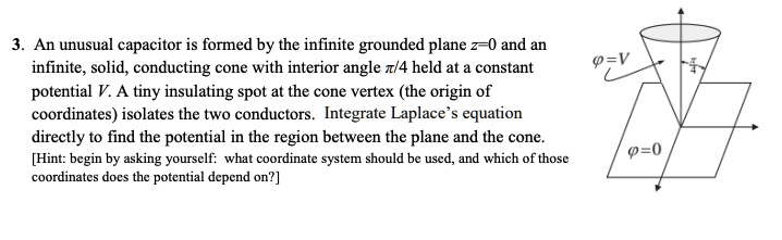 3. An unusual capacitor is formed by the infinite grounded plane z=0 ...
