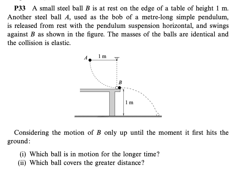 p33 a small steel ball b is at rest on the edge of a table of height 1 ...